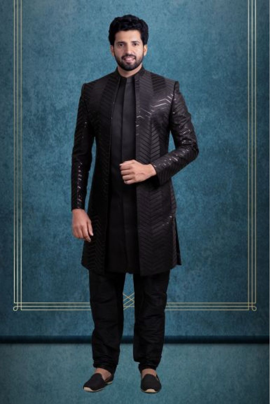 Black Regal Jacket Sherwani