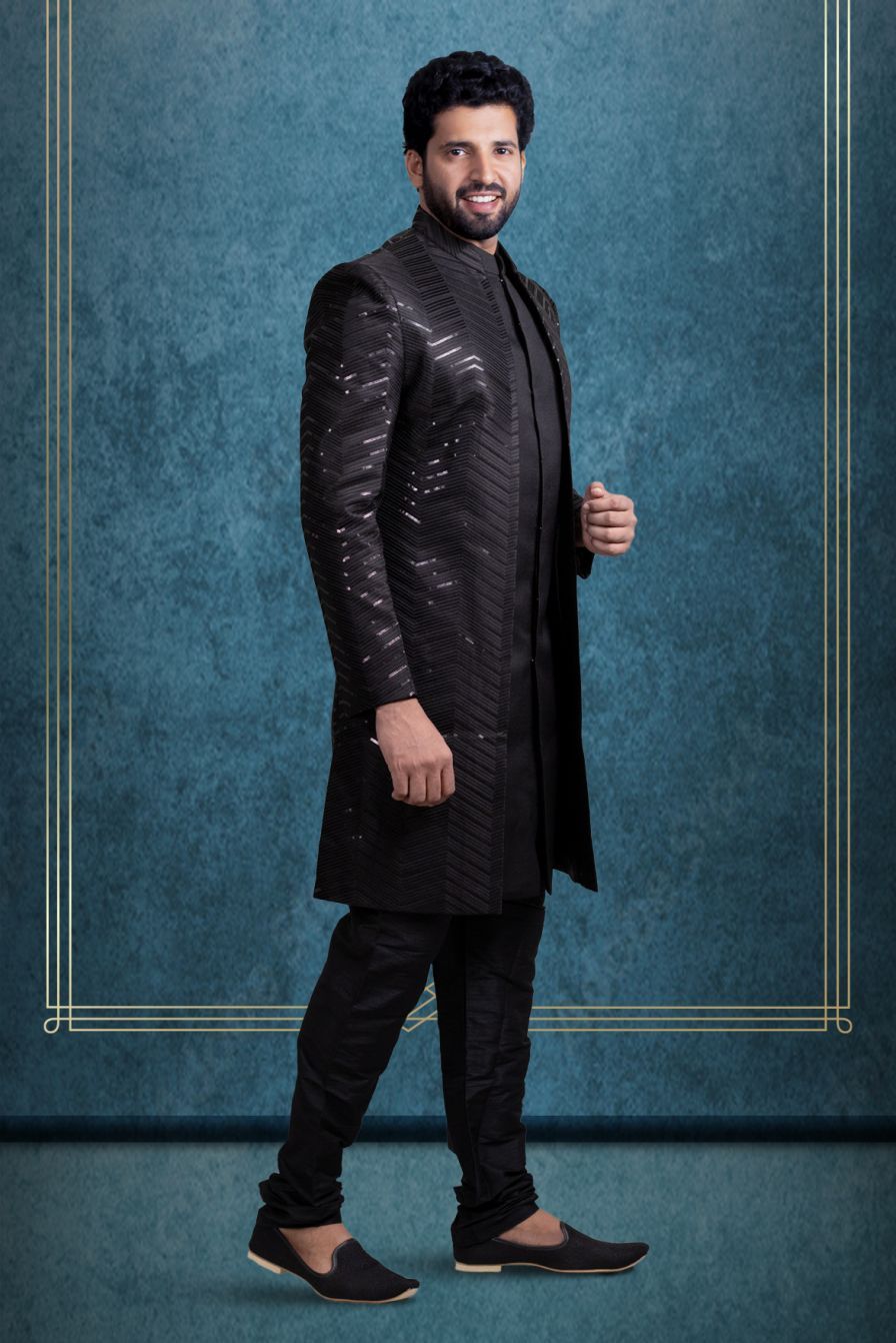 Black Regal Jacket Sherwani