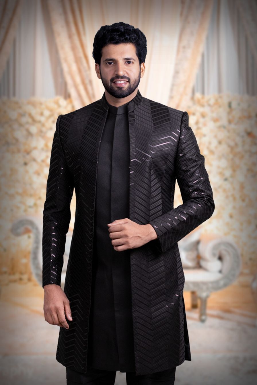 Black Regal Jacket Sherwani