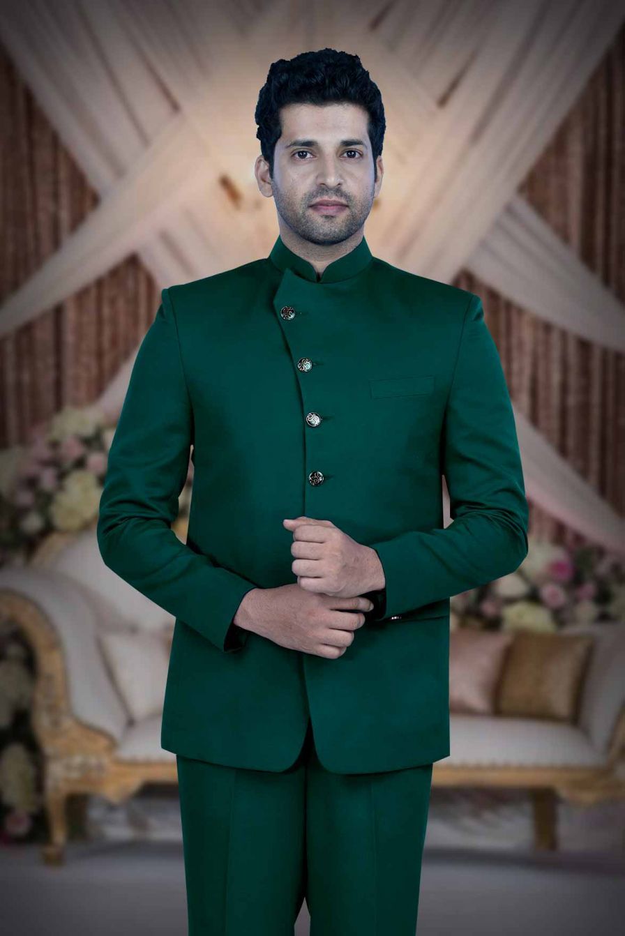 Dark Teal Green Jodhpuri Using Terry Ryon