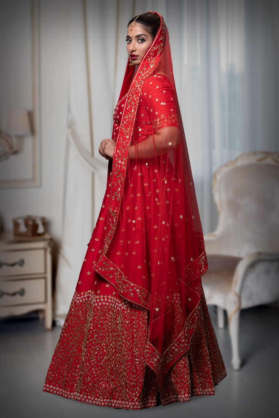 Rent or Buy Red Moti Work Lehenga from PoshRobe