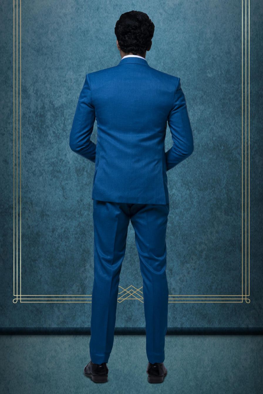 3 Pcs Suiting In Peacock Blue Mat Finish Suit
