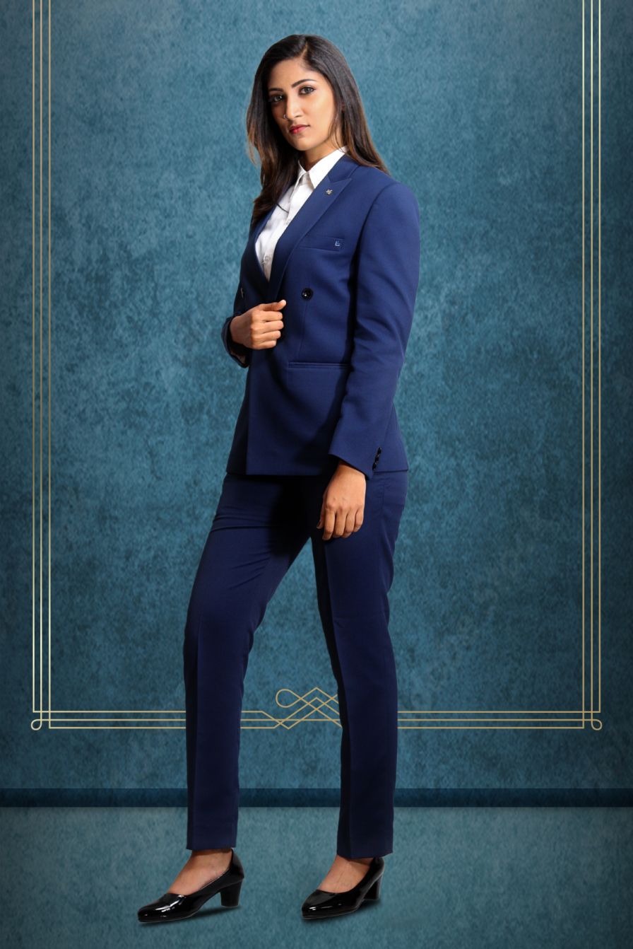 Double Breasted Notch Lapel Navy Blue Colour Suite With Formal Trousers