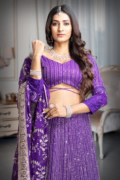 Iris Violet Heavy Embellished Lehenga With Threadwork and Sequin work ...