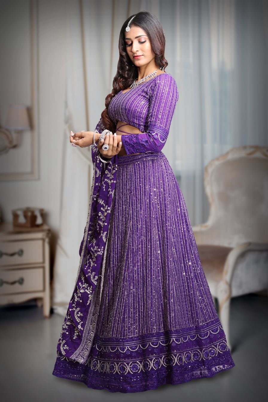 Iris Violet Heavy Embellished Lehenga With Threadwork and Sequin work ...