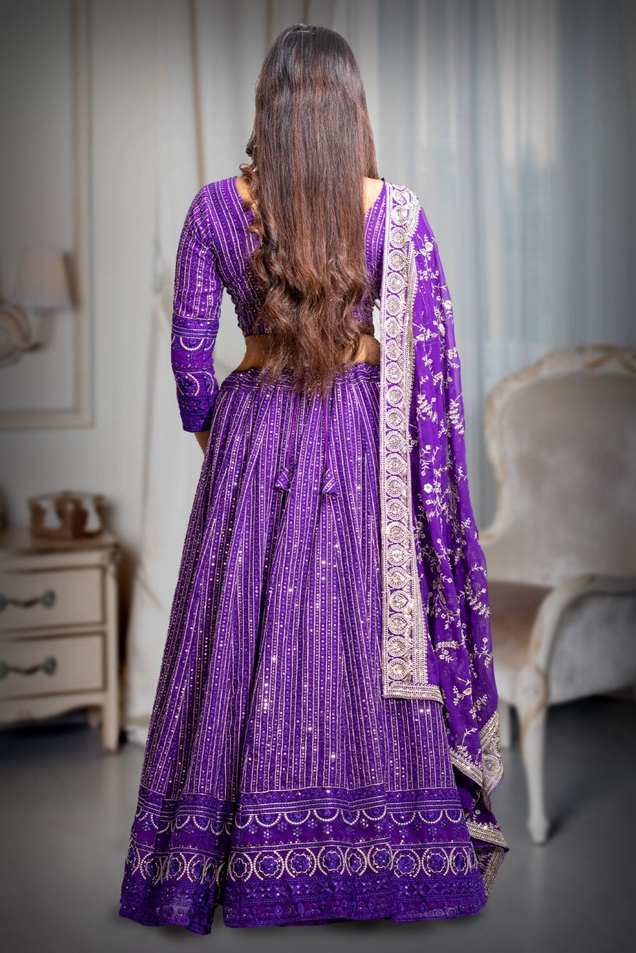 Iris Violet Heavy Embellished Lehenga With Threadwork and Sequin work ...