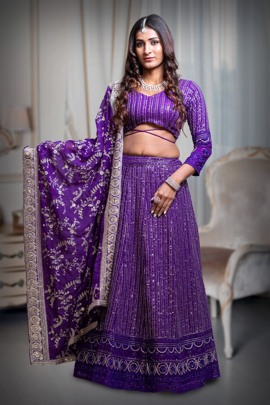 Iris Violet Heavy Embellished Lehenga With Threadwork and Sequin work ...
