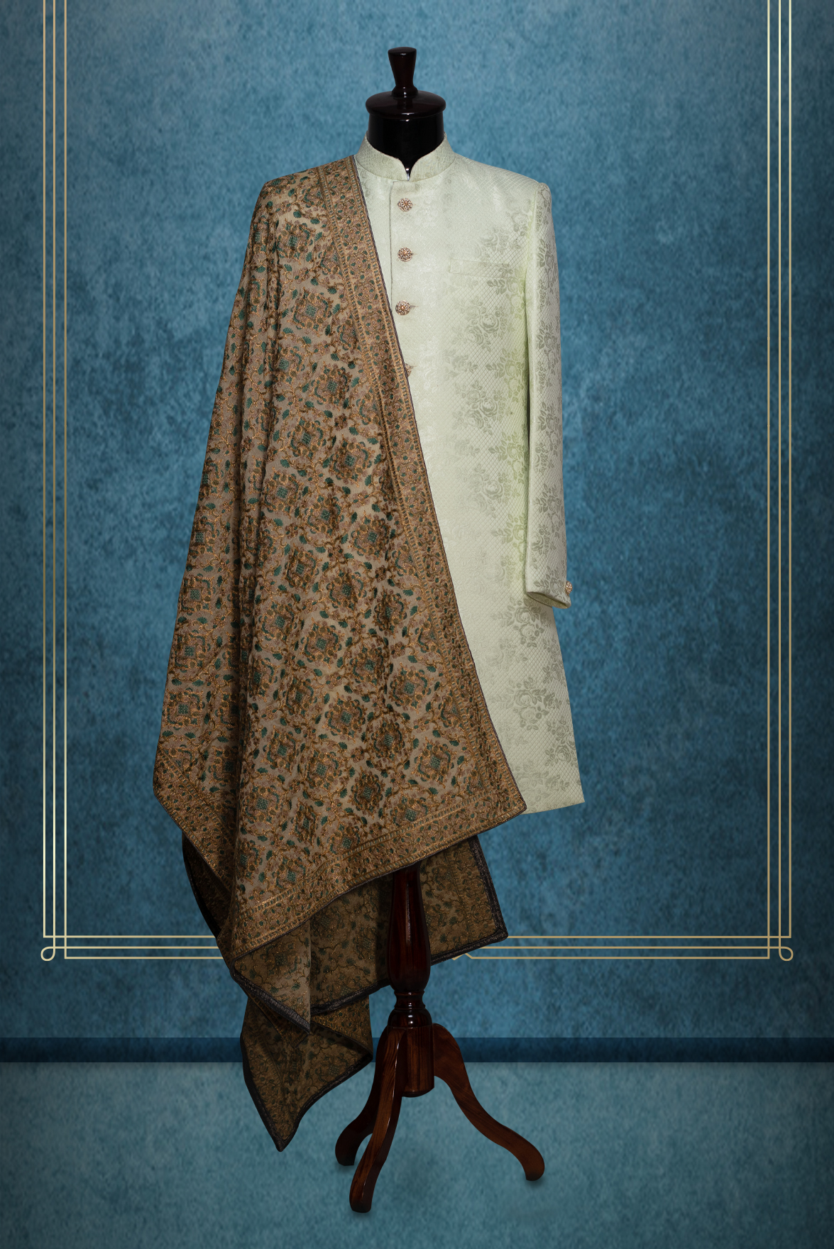 Beige colour Heavy Detailed Grooms Shawl With Traditional Motif