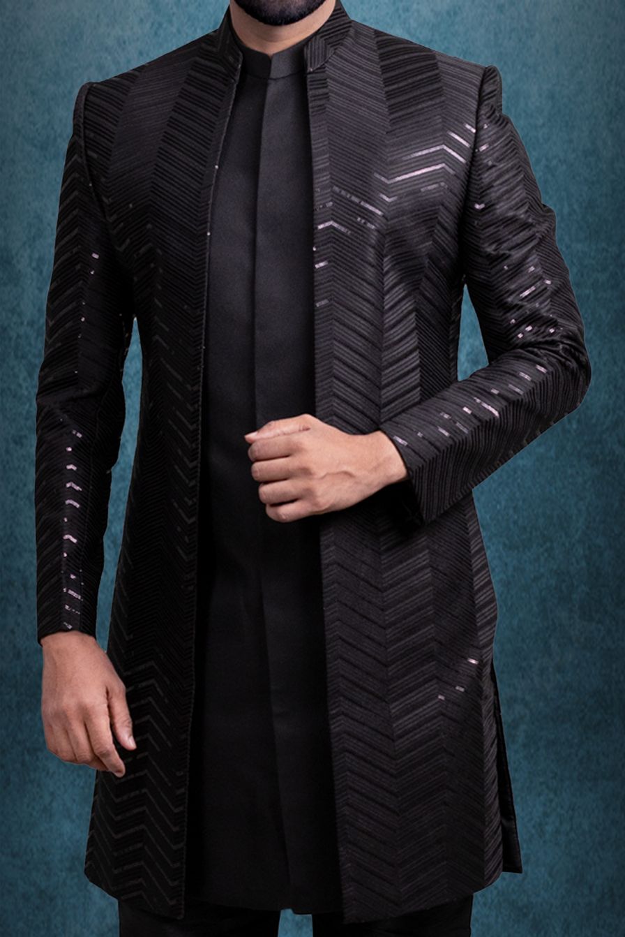 Black Regal Jacket Sherwani