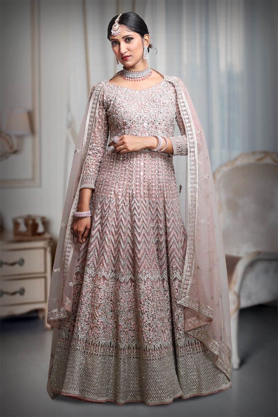 Heavy Detailed Gown With Mirror Work, Threadwork And Stone Work