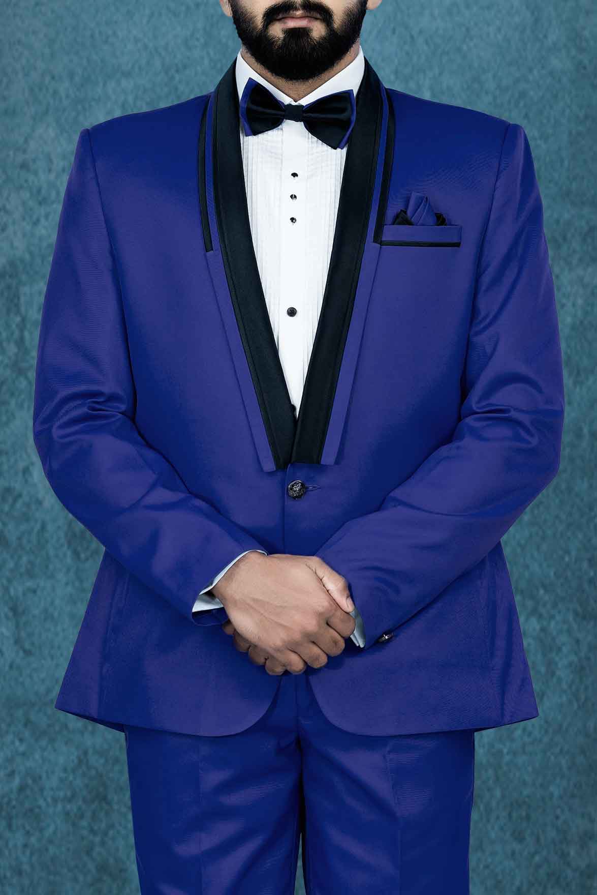 Poshrobe 2 Pcs Imported Terry Rayon In Royal Blue 2Pc Tuxido Suit