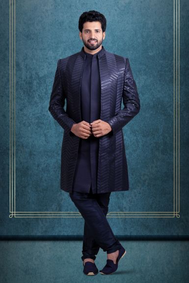 Navy Blue Dapper Jacket Sherwani