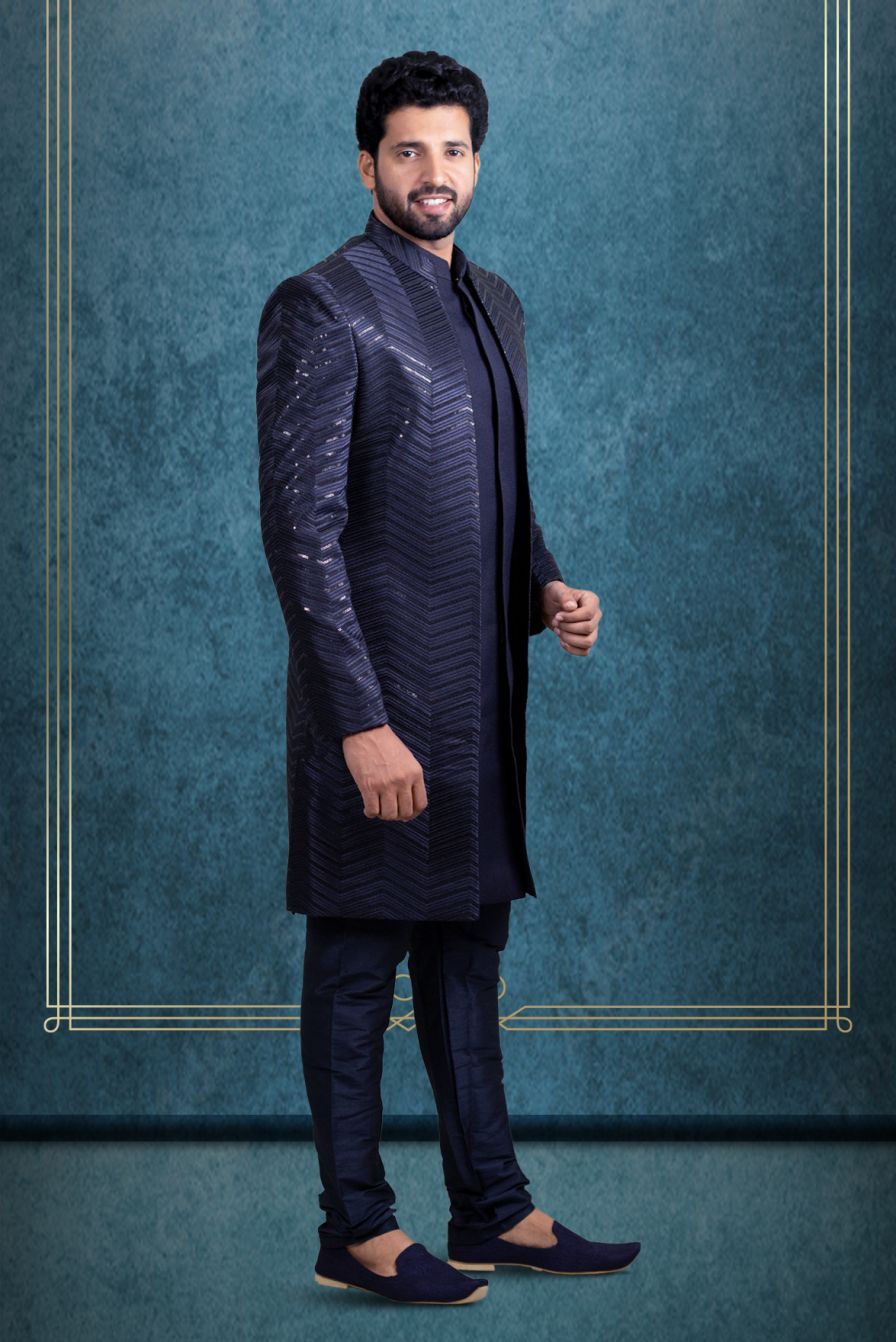 Navy Blue Dapper Jacket Sherwani