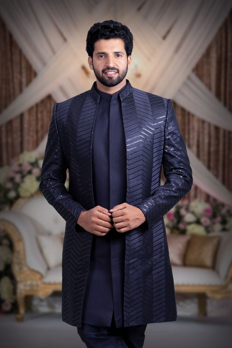 Navy Blue Dapper Jacket Sherwani