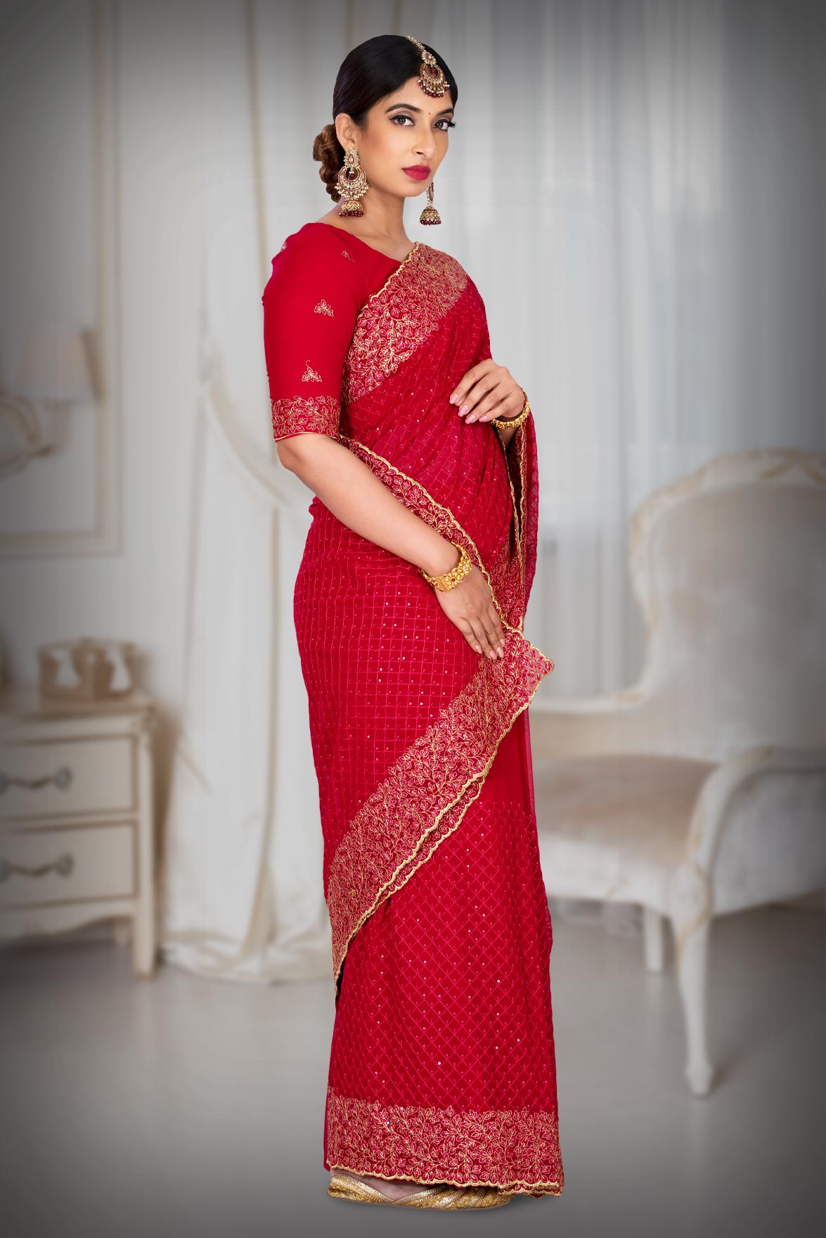 Dark Pink Georgette Saree